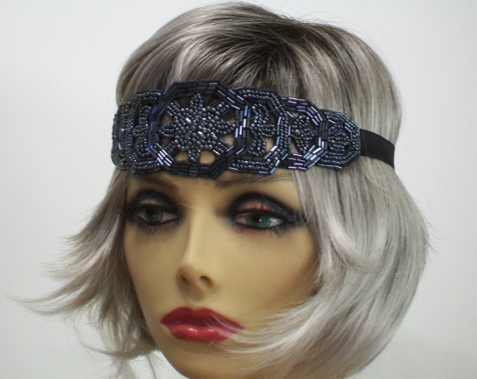 1920s Style FULLY Beaded Silver Fringe FLAPPER Head Cap Skull Headpiece ...