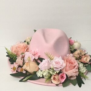 Boho Floral Fedora Hat, Pink Roses Fedora, Boho Fedora, Wedding Fedora ...