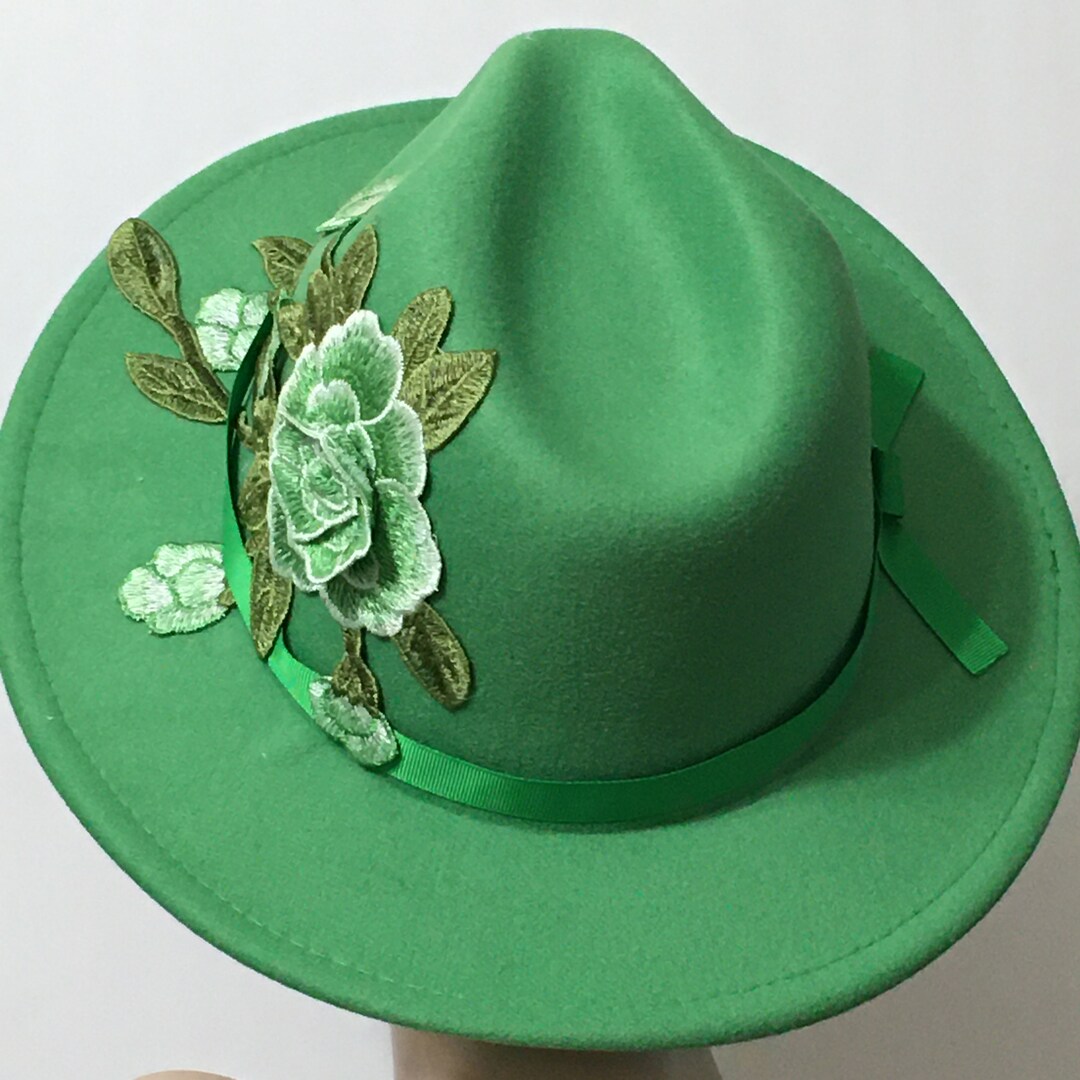 St. Patrick's Fedora Hat, Embroidered Fedora, Boho Fedora, Floral ...
