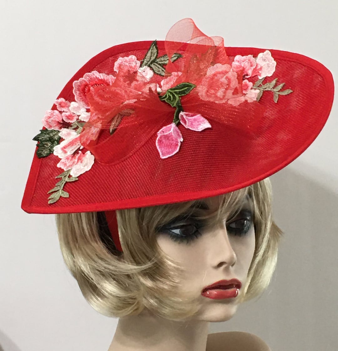 Large Red Teardrop Fascinator, Races Headband, Kentucky Derby Hat ...