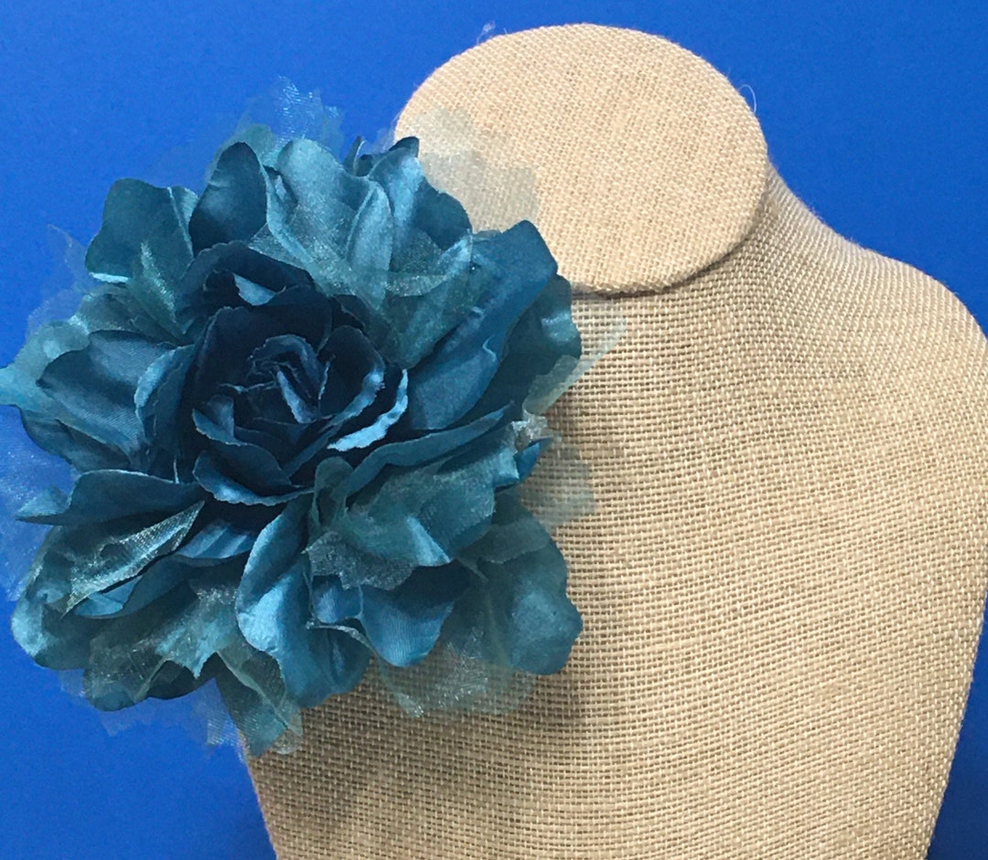 Teal Rose Clip Large Lapel Pin 5 1/2 Fabric Flower - Etsy