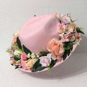 Boho Floral Fedora Hat, Pink Roses Fedora, Boho Fedora, Wedding Fedora ...