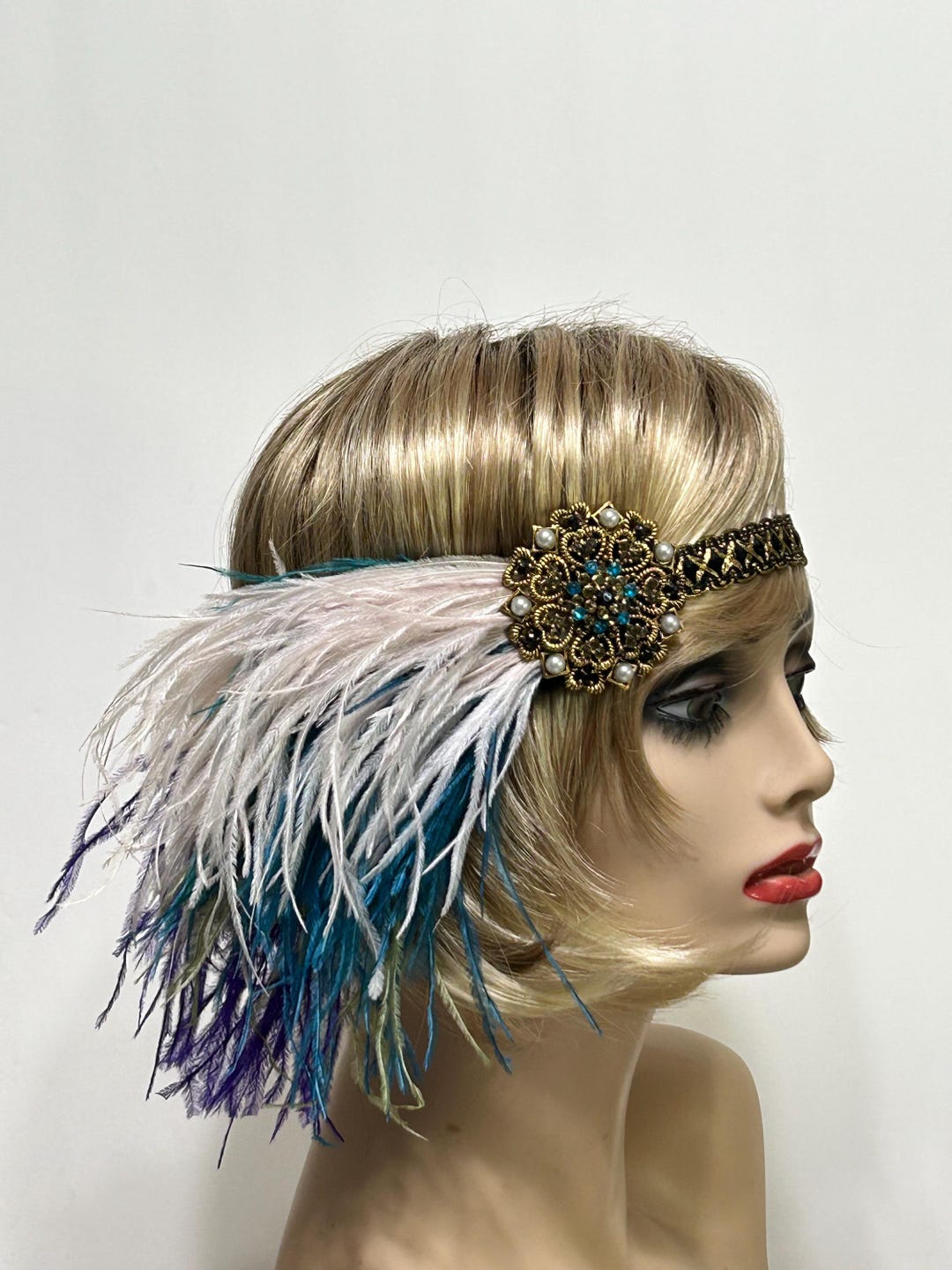 Mardi Gras Headpiece, Purple and Greens Feather Headband, 1920s Mardi ...