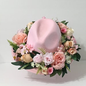 Boho Floral Fedora Hat, Pink Roses Fedora, Boho Fedora, Wedding Fedora ...