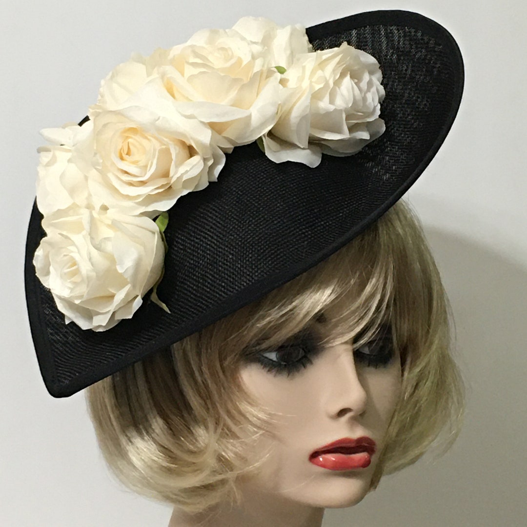 Large Black Teardrop Fascinator, Races Headband, Kentucky Derby Hat ...