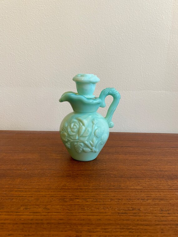 Vintage Avon Green Rose Slag Glass Perfume Bottle - Gem