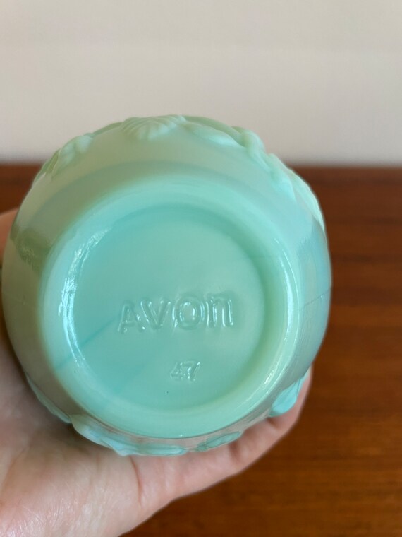 Vintage Avon Green Rose Slag Glass Perfume Bottle - Gem