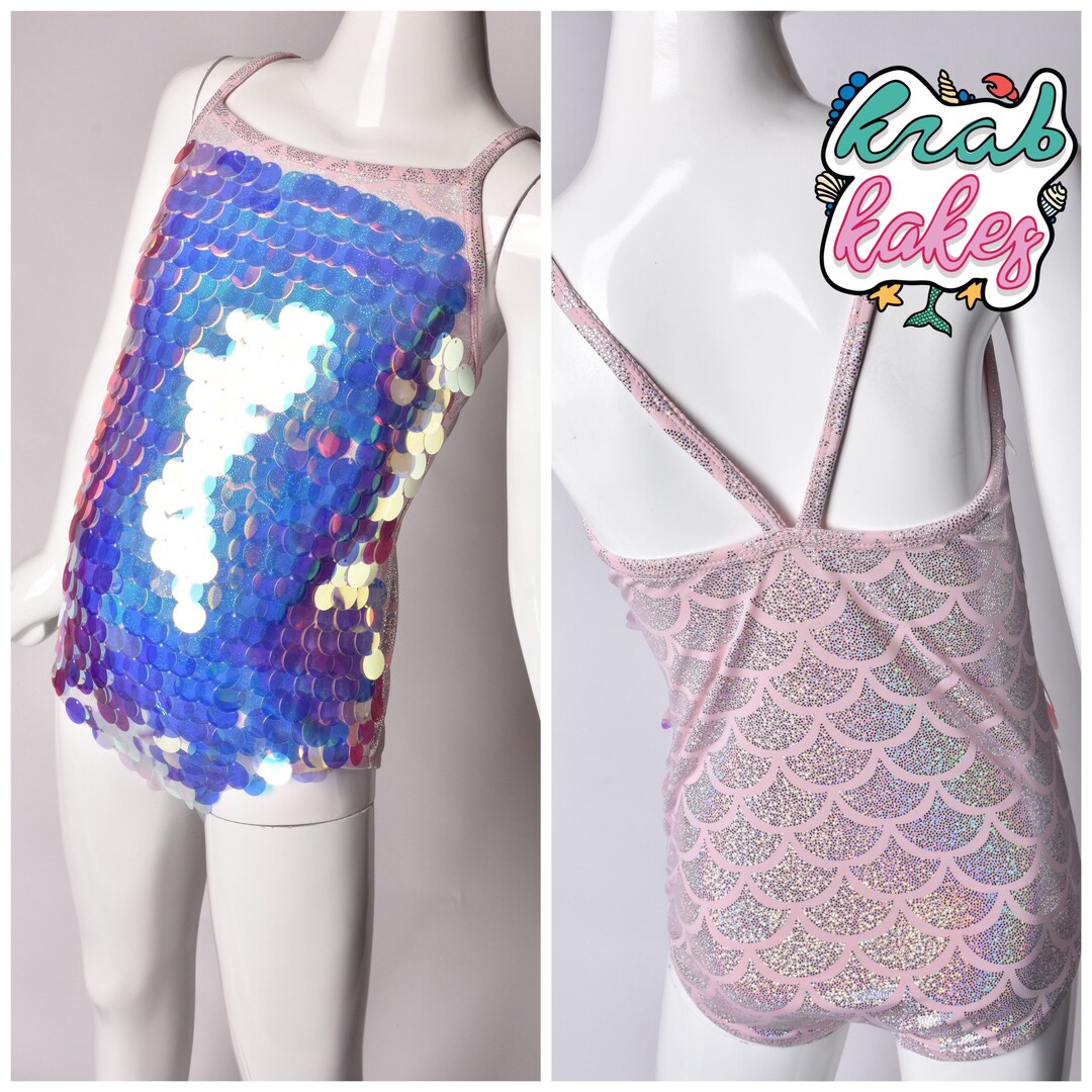 Girls Mermaid Swimsuit. Sequins Open Back One Piece Swimsuit ...