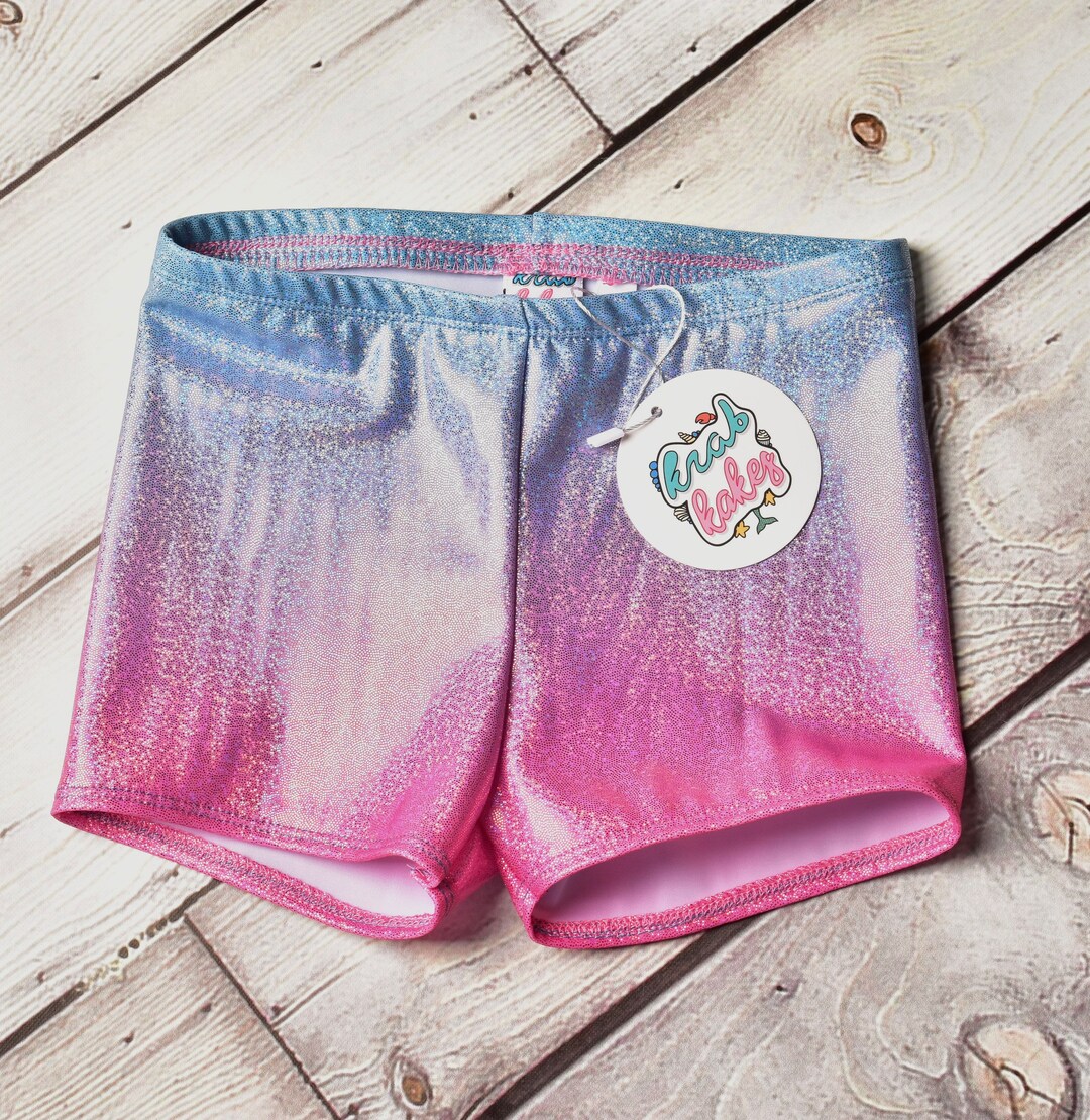 Girls Ombre Blue Pink Metallic Shorts. Activewear. Boy Shorts - Etsy