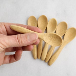 6 Mini BAMBOO Wooden Spoons 3 Inch | Wooden Teaspoons | Small Spoon ...
