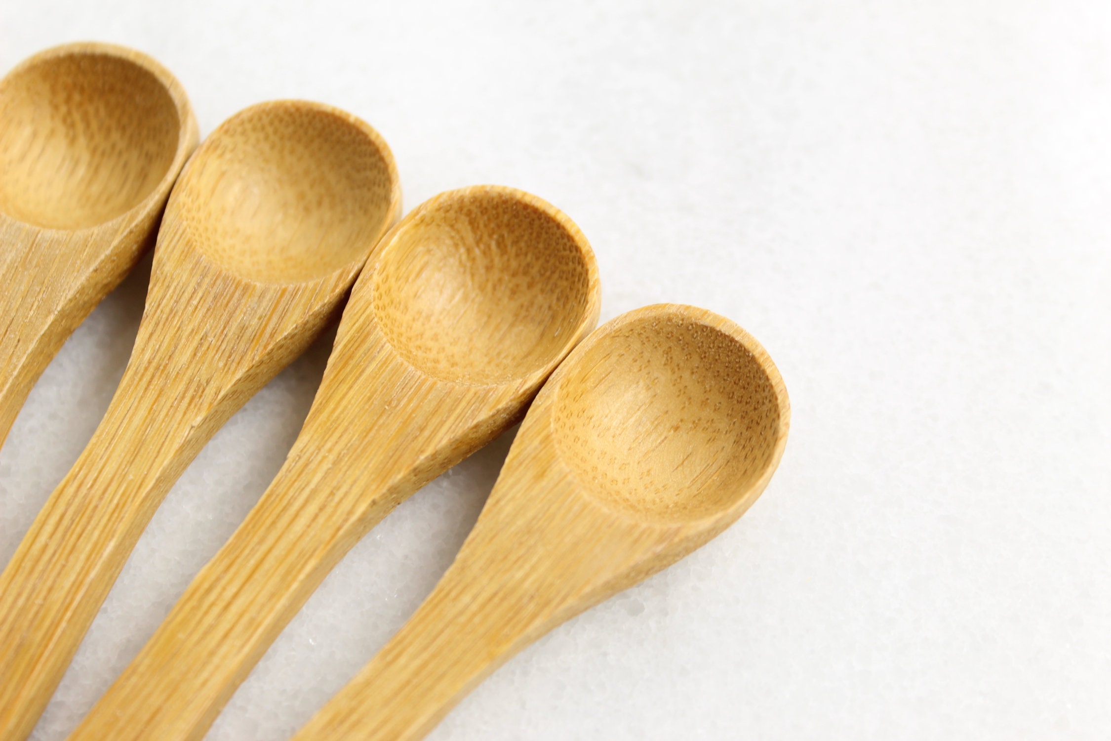 6 mini BAMBOO wooden spoons 3 inch half teaspoon small | Etsy