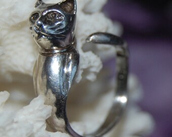 Vintage Sterling Silver Kitty Cat Climbing Wrap Ring 925 | Etsy