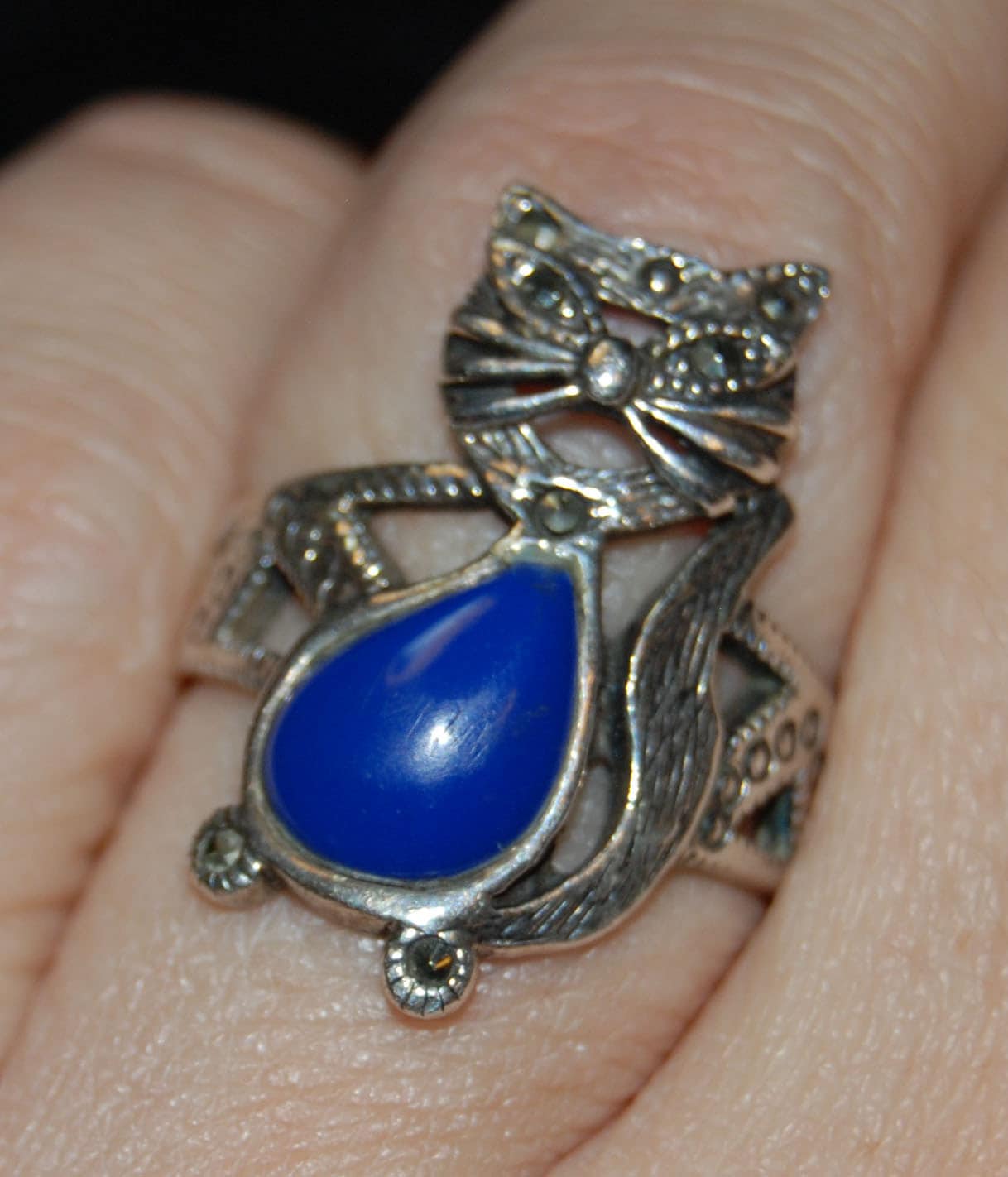 Vintage Sterling Silver Kitty Cat Marcasite and Teardrop - Etsy