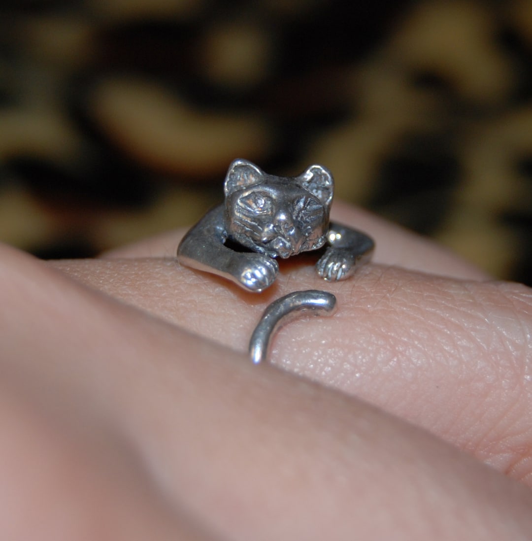 Vintage Sterling Silver Kitty Cat Climbing Wrap Ring 925 - Etsy