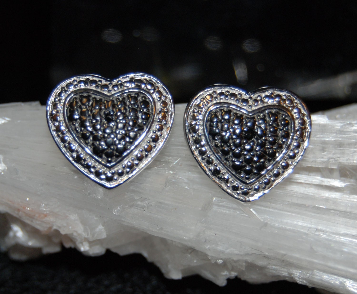 Vintage Black Diamond Heart Sterling Silver Art Deco Pave Earrings #BKC ...