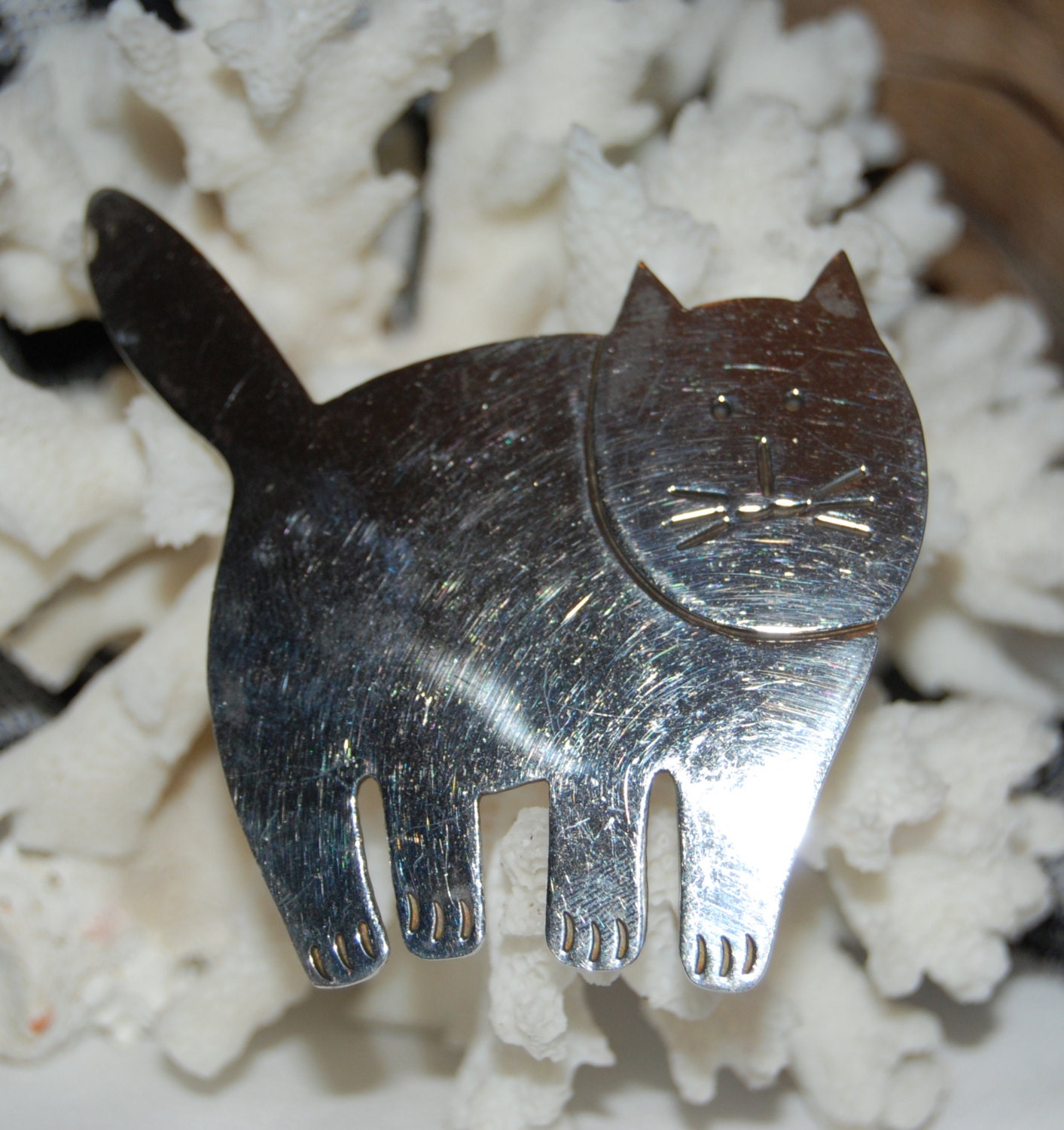 Vintage Fat Cute Sterling Silver Kitty Feline Smiling Happy Faced Furry ...