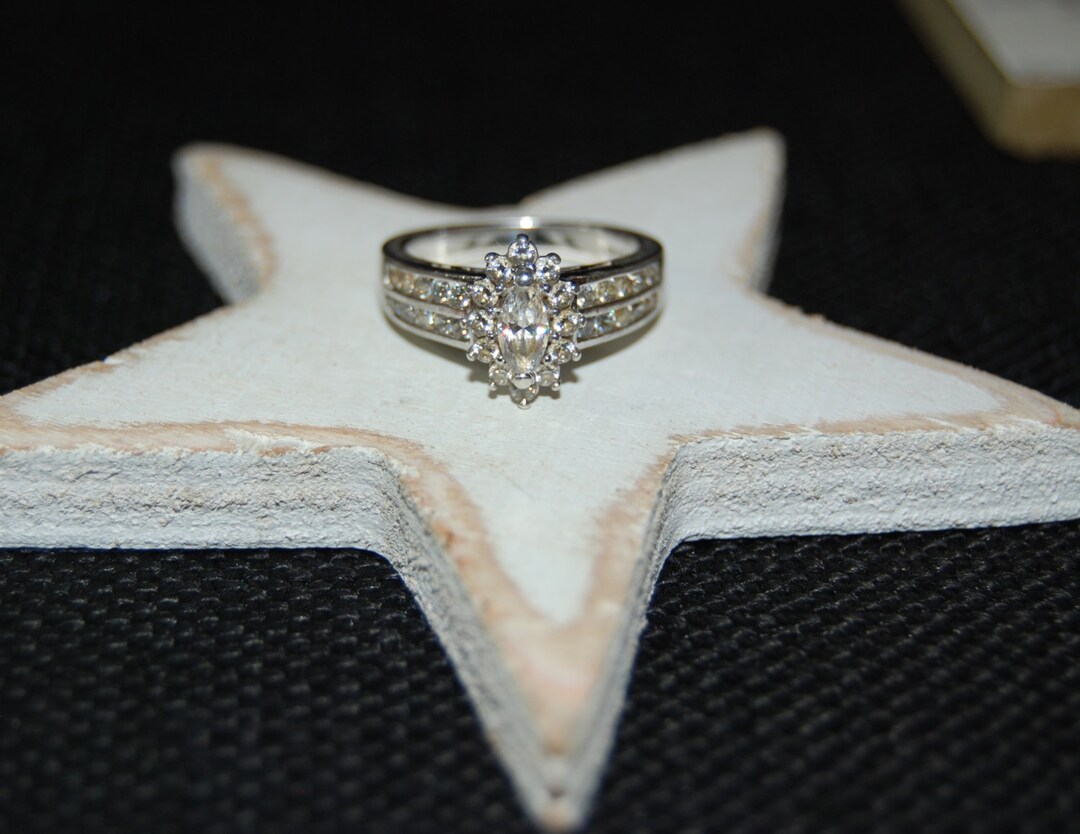 Vintage Marquise Halo and Channel Set CZ 925 Sterling Engagement ...