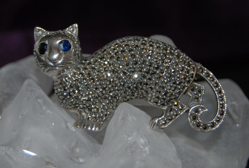 Vintage Sterling Silver Kitty Cat Feline Big Blue Sapphire - Etsy