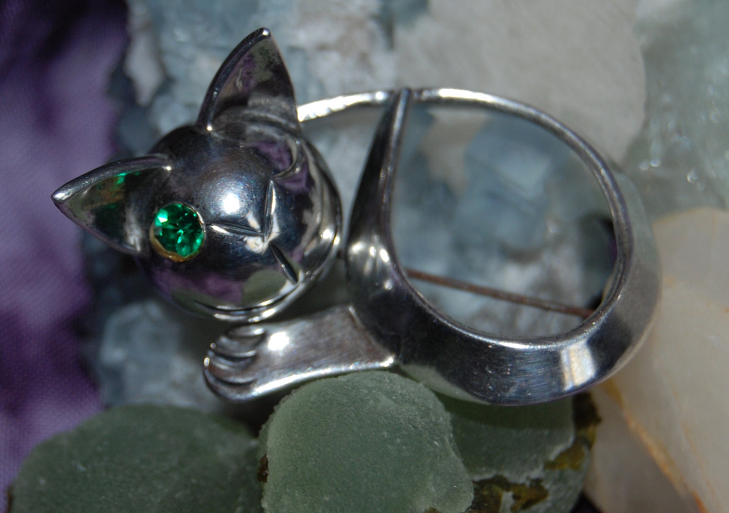 Vintage Sterling Silver Kitty Cat Winking Rad Big Round | Etsy