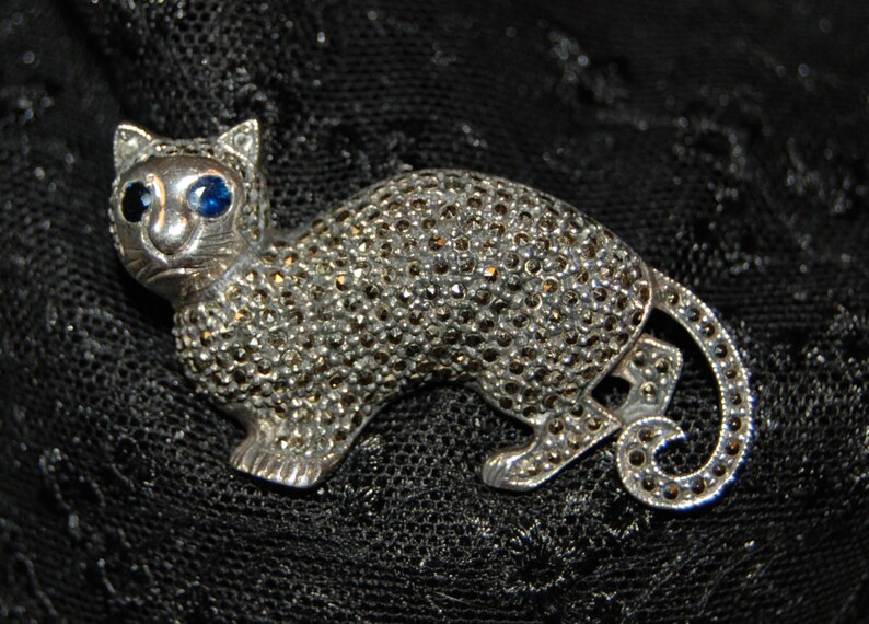 Vintage Sterling Silver Kitty Cat Feline Big Blue Sapphire Eyed ...