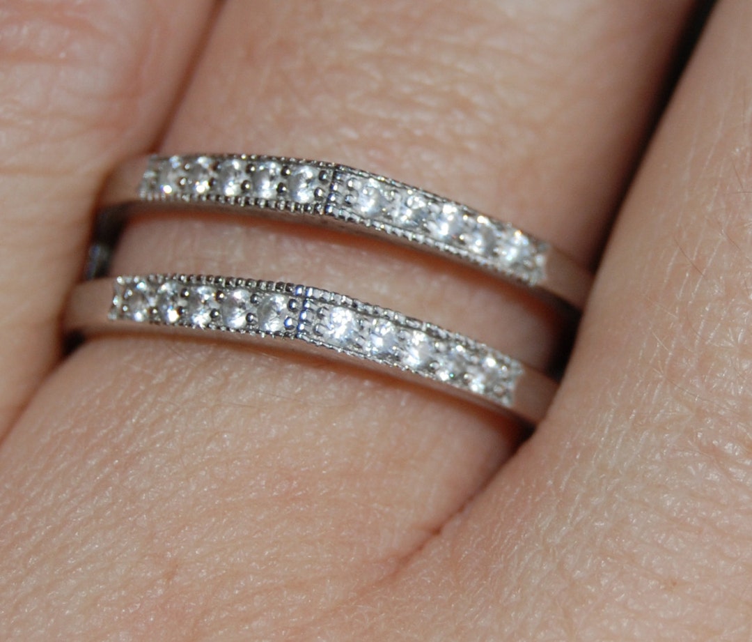 Classic Round Semi Eternity Ring 925 Sterling Clear White CZ ...