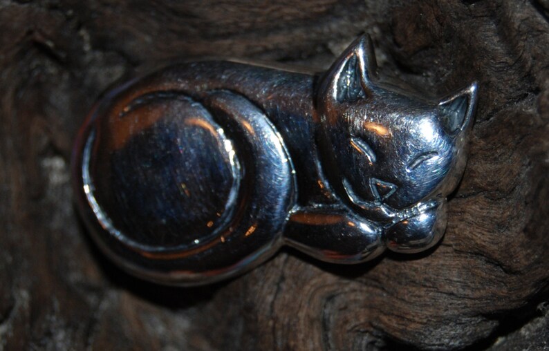 Vintage Retro Sterling Silver Kitty Sleeping Polished Cat - Etsy