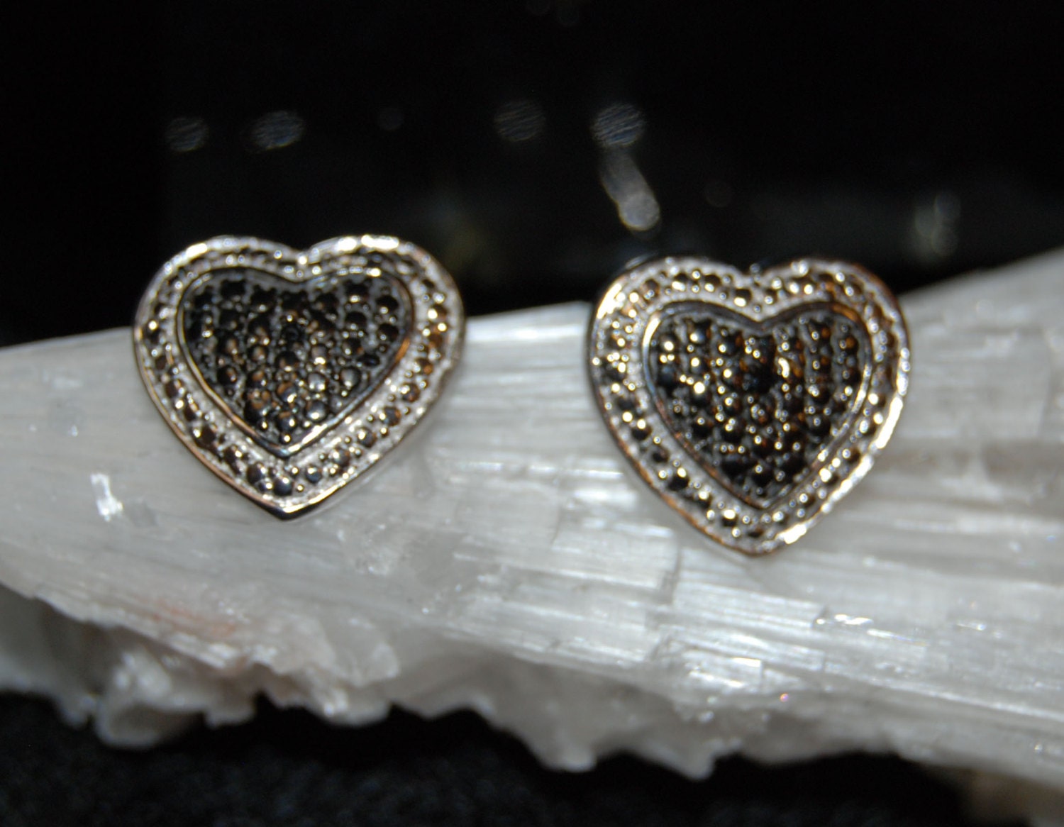 Vintage Black Diamond Heart Sterling Silver Art Deco Pave Earrings #BKC ...