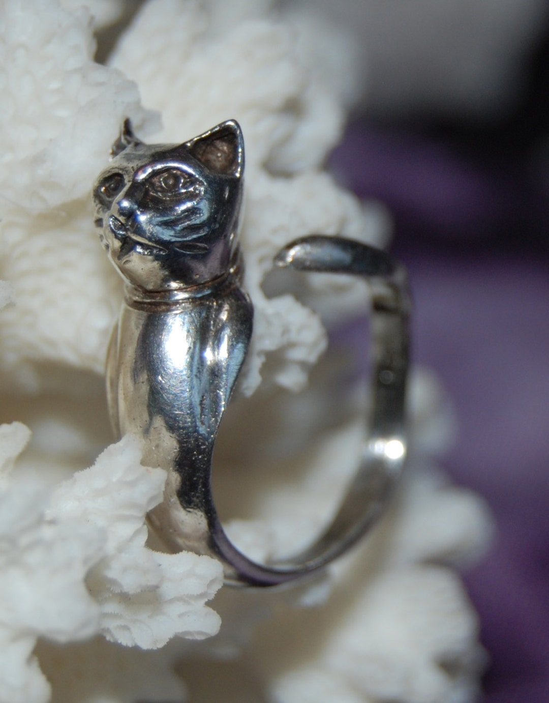 Vintage Sterling Silver Unique Reverse Kitty Cat Climbing Wrap Around ...