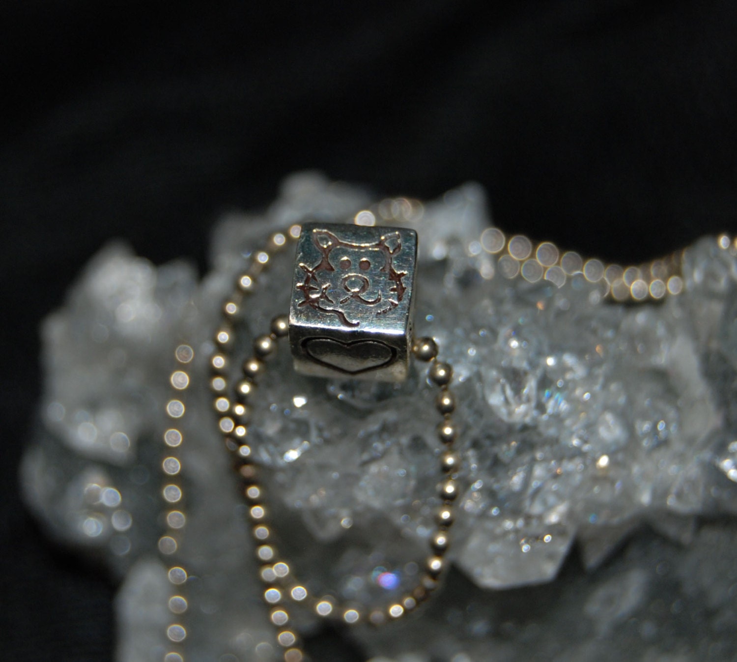 Vintage Necklace European Bead Style Block with Cat Face Heart | Etsy