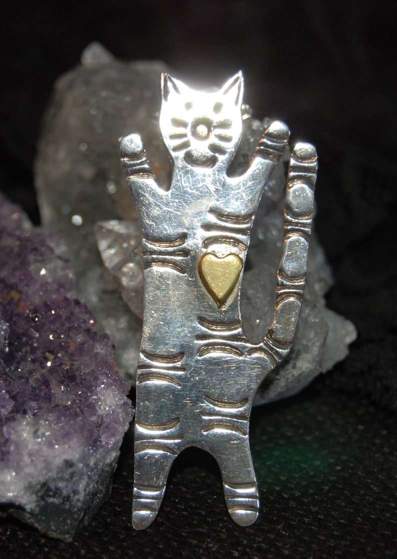 Vintage Mod Cute Sterling Silver Kitty Cat Feline Smiling - Etsy