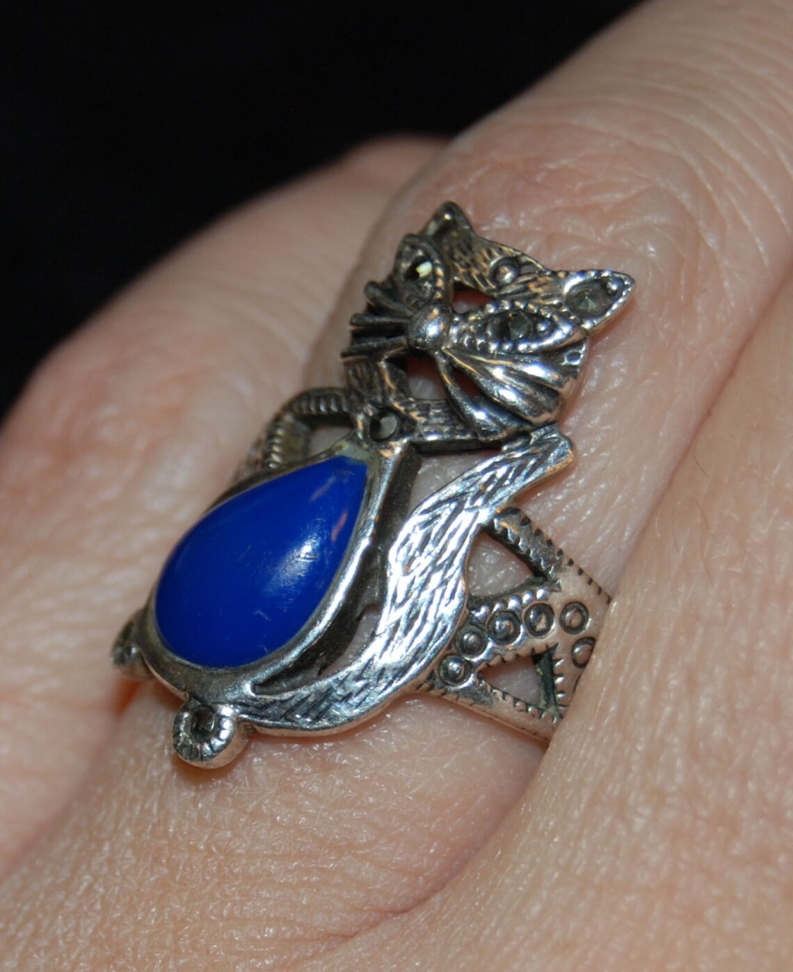 Vintage Sterling Silver Kitty Cat Marcasite and Teardrop - Etsy