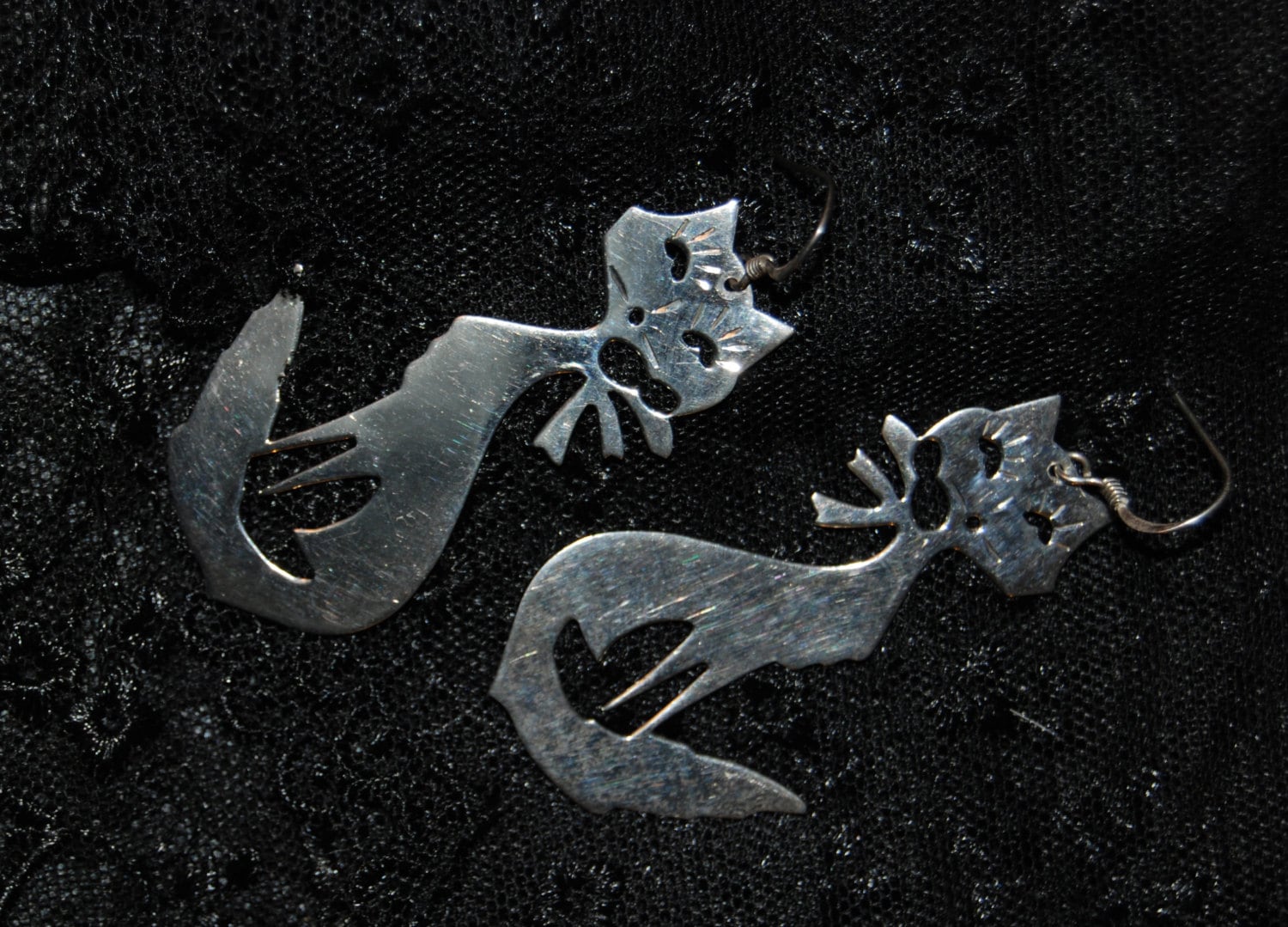 Kitty Cat Cut Out Eyelashes and Bow Girly Feline Earrings Sterling #BKC ...