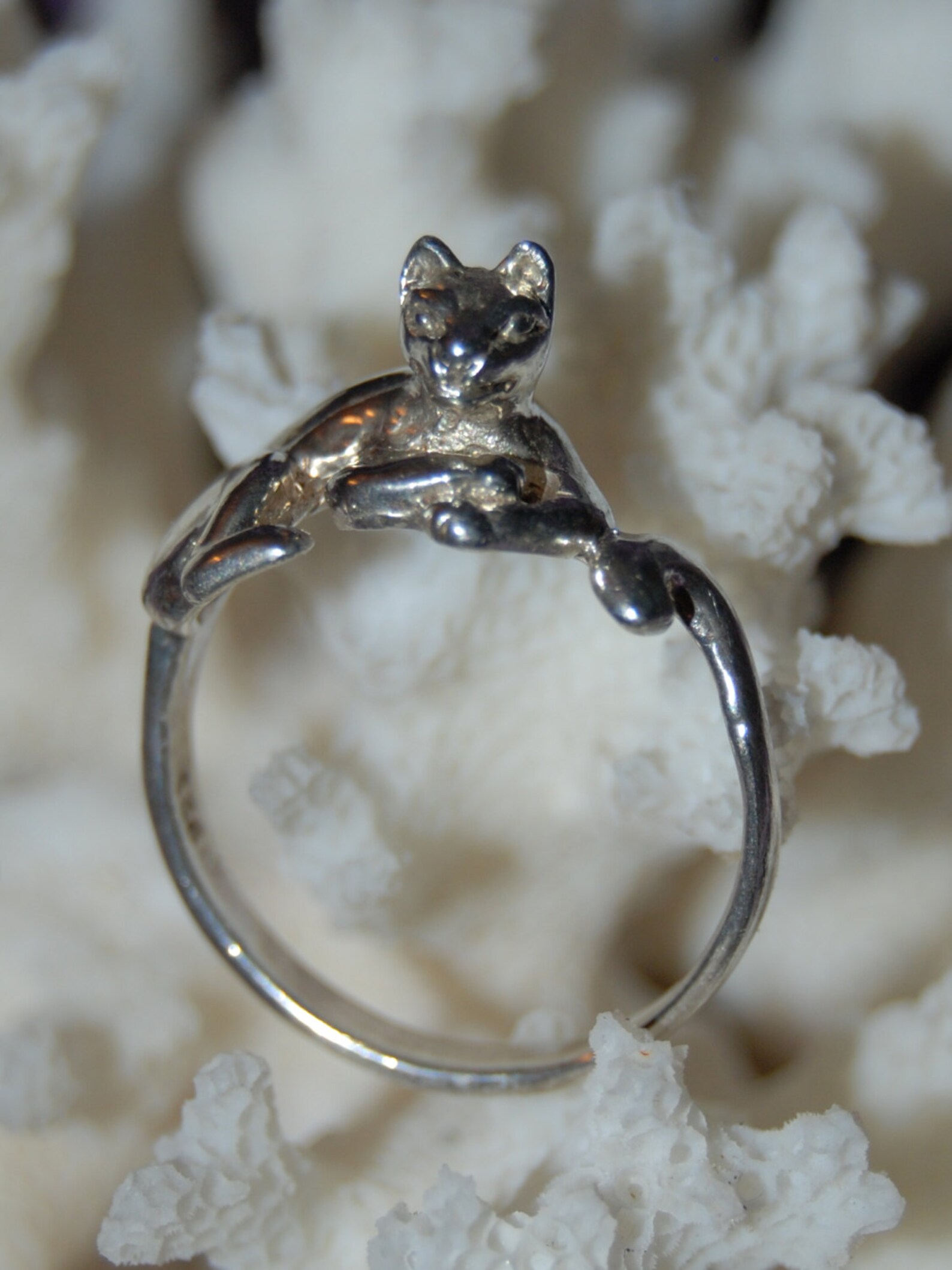 Lounging Curled up Vintage Artsy Kitty Cat Ring Sterling 925 - Etsy