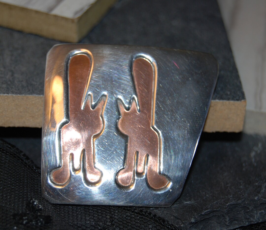 Mixed Metal Copper and Sterling Silver Kitty Cat Cut Out Vintage ...