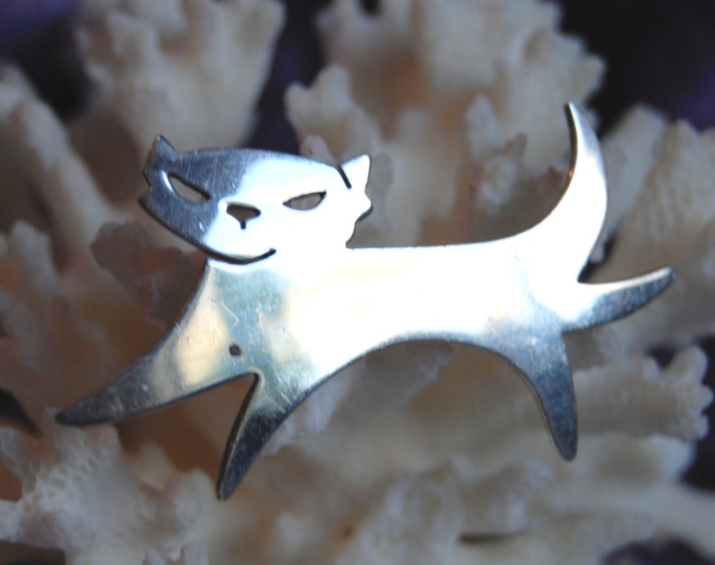 Vintage Mod Cute Sterling Silver Kitty Cat Feline - Etsy