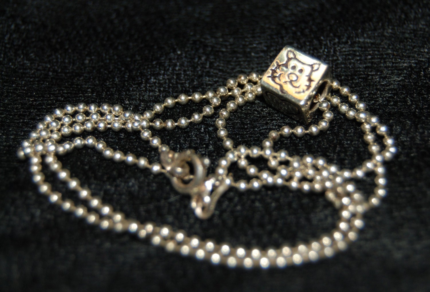 Vintage Necklace European Bead Style Block with Cat Face Heart | Etsy