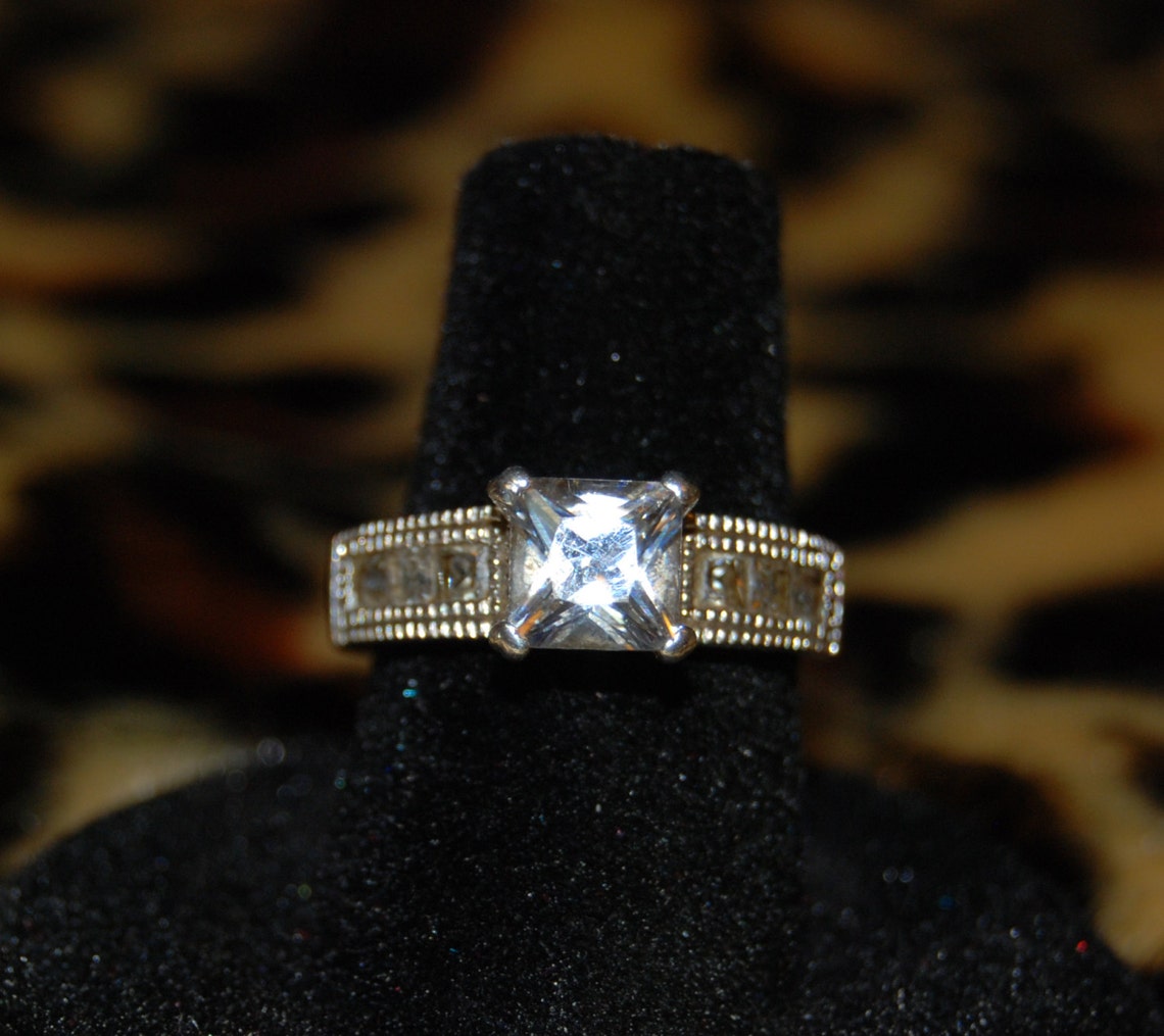 Vintage Princess Cut CZ 925 Sterling Milgrain Engagement | Etsy