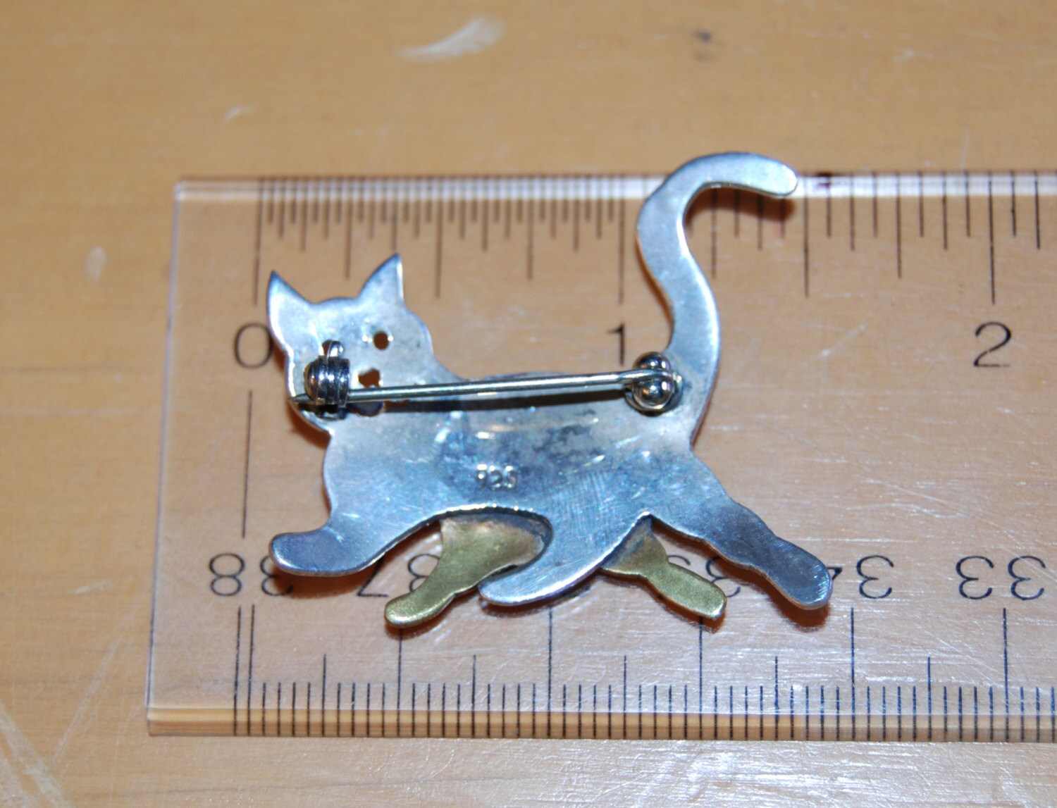 Vintage Kitty & Kitten Running Sterling Silver and Brass Brooch Pin # ...