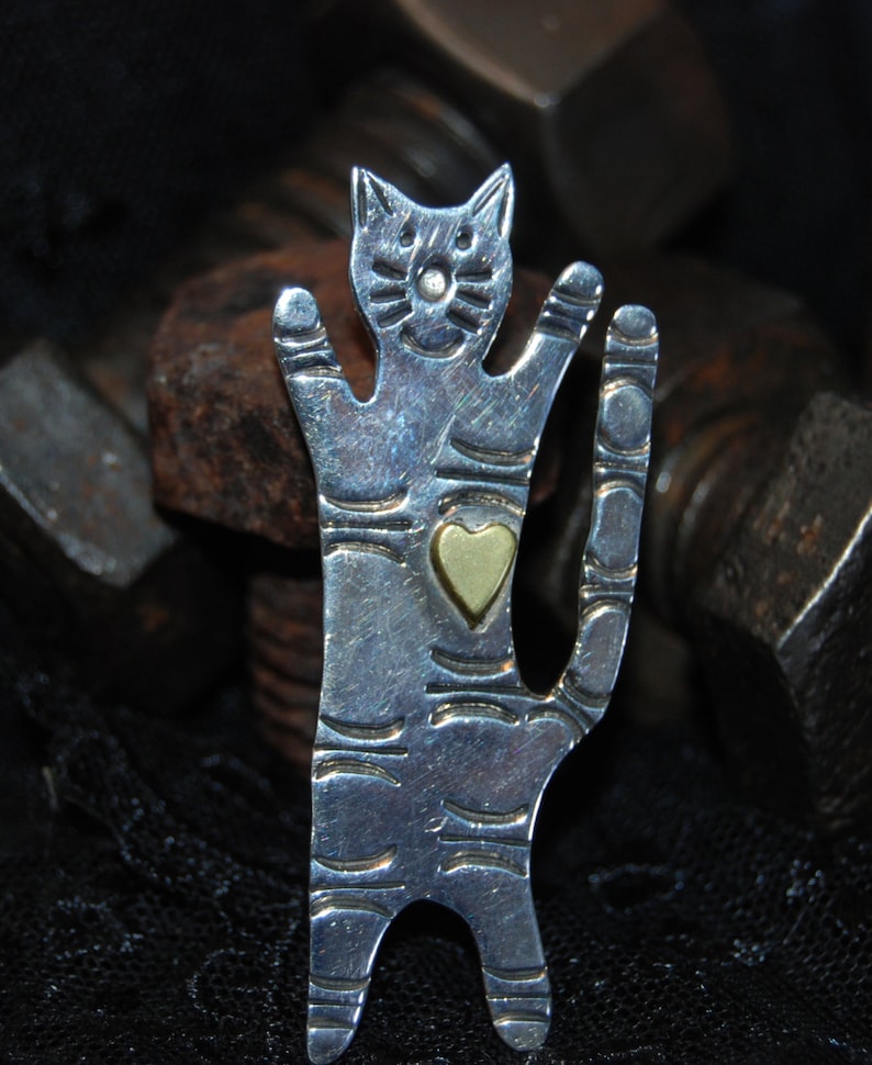 Vintage Mod Cute Sterling Silver Kitty Cat Feline Smiling - Etsy