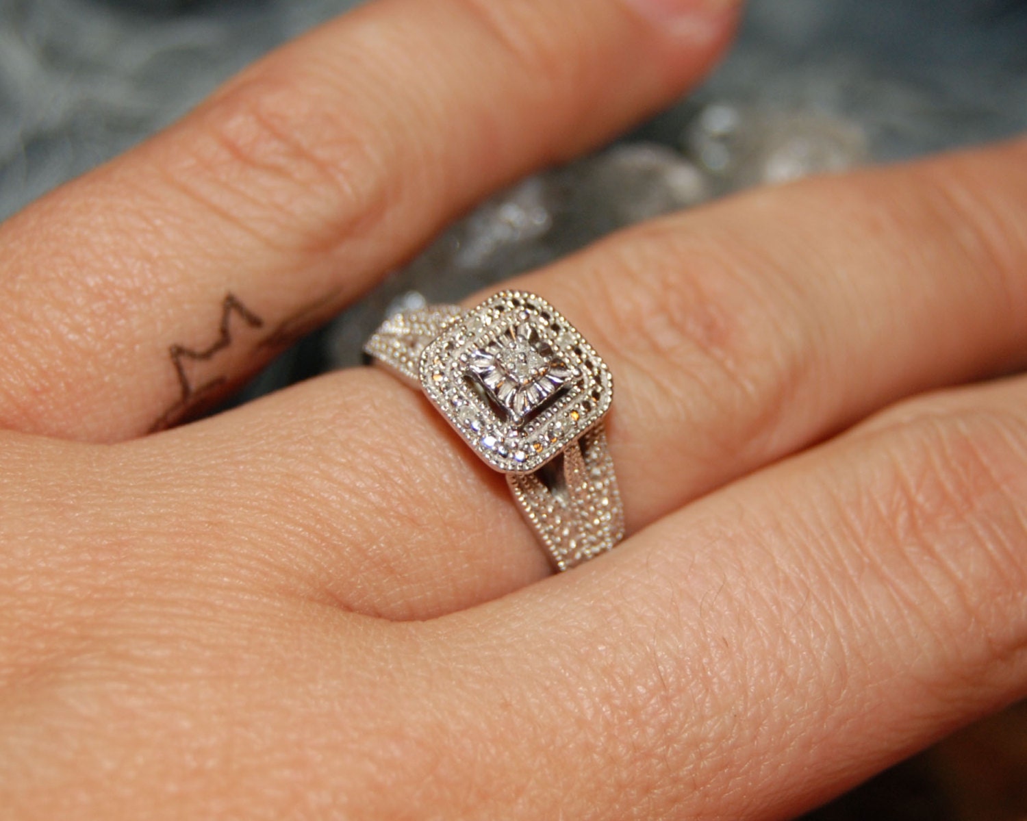 Vintage Princess Illusion Mid Century Princess Diamond 925 Sterling ...