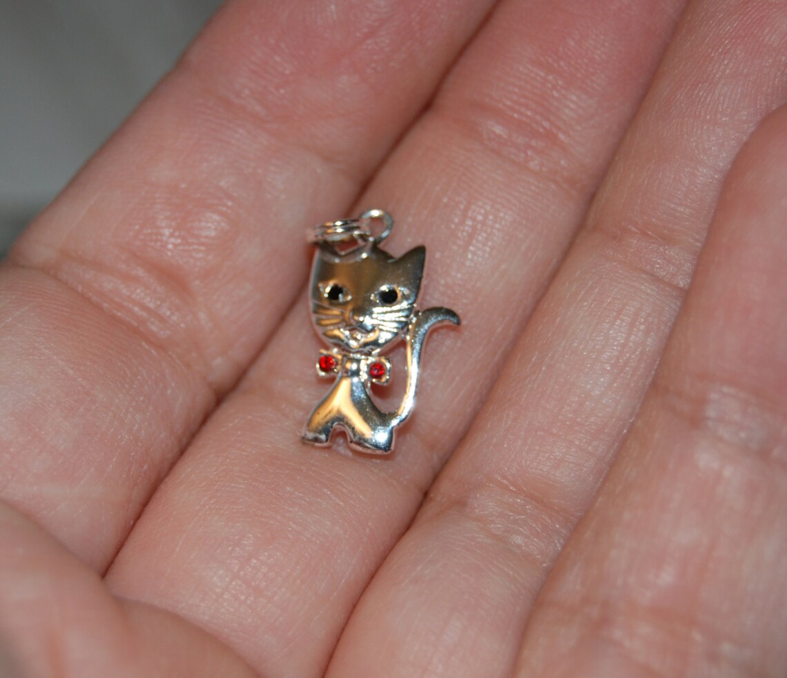 Vintage Kitty Cat With Red Rhinestone Bow Tie and Black Enamel | Etsy