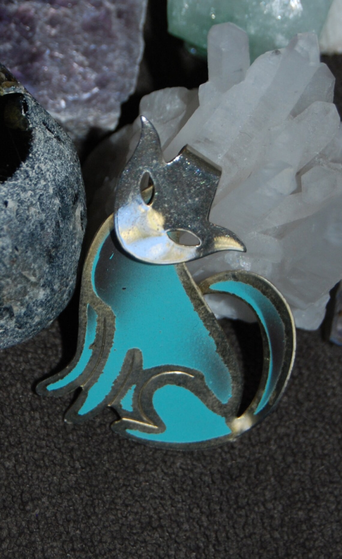 Vintage Sterling Silver Kitty Cat Feline Pin Brooch Turquoise Etsy