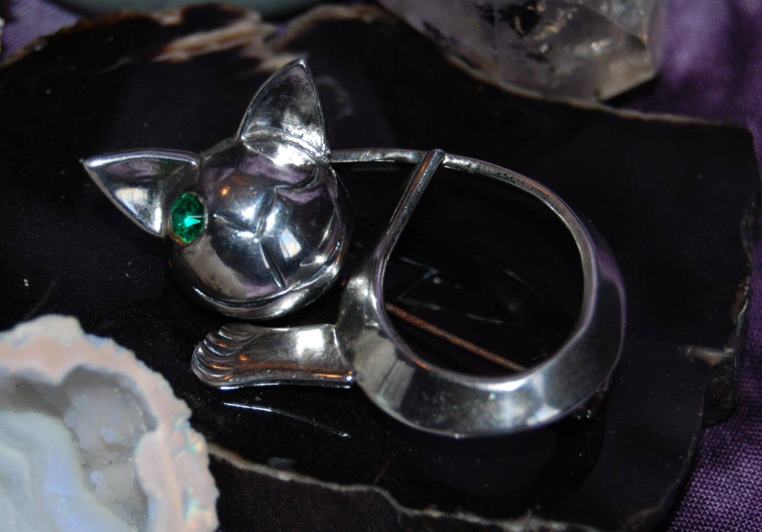 Vintage Sterling Silver Kitty Cat Winking Rad Big Round | Etsy