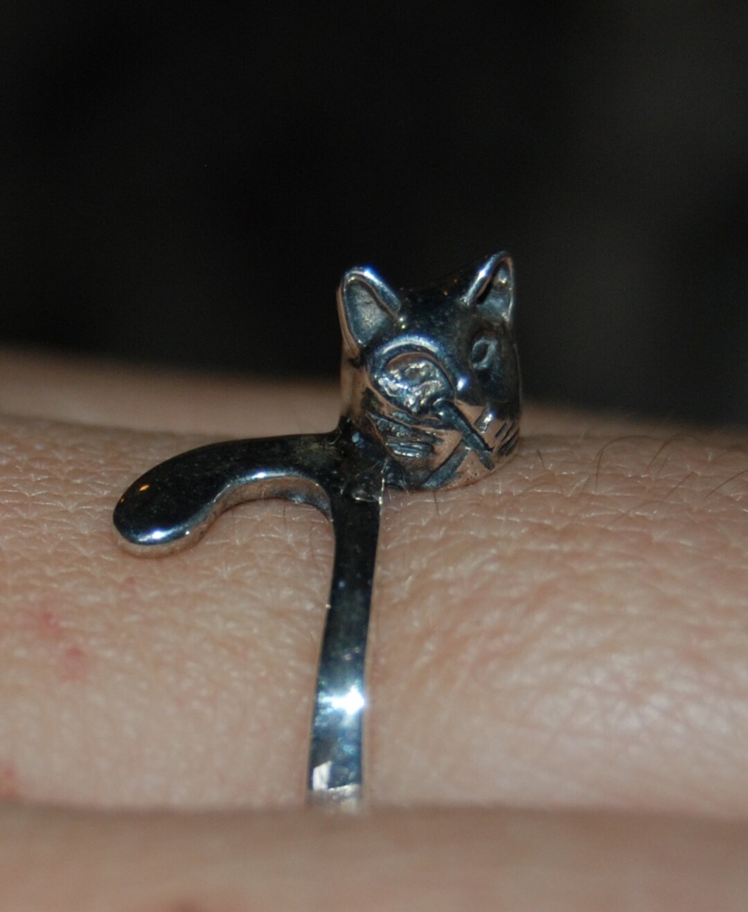 Vintage Sterling Silver Kitty Cat Climbing Wrap Around Tail Chase Ring ...