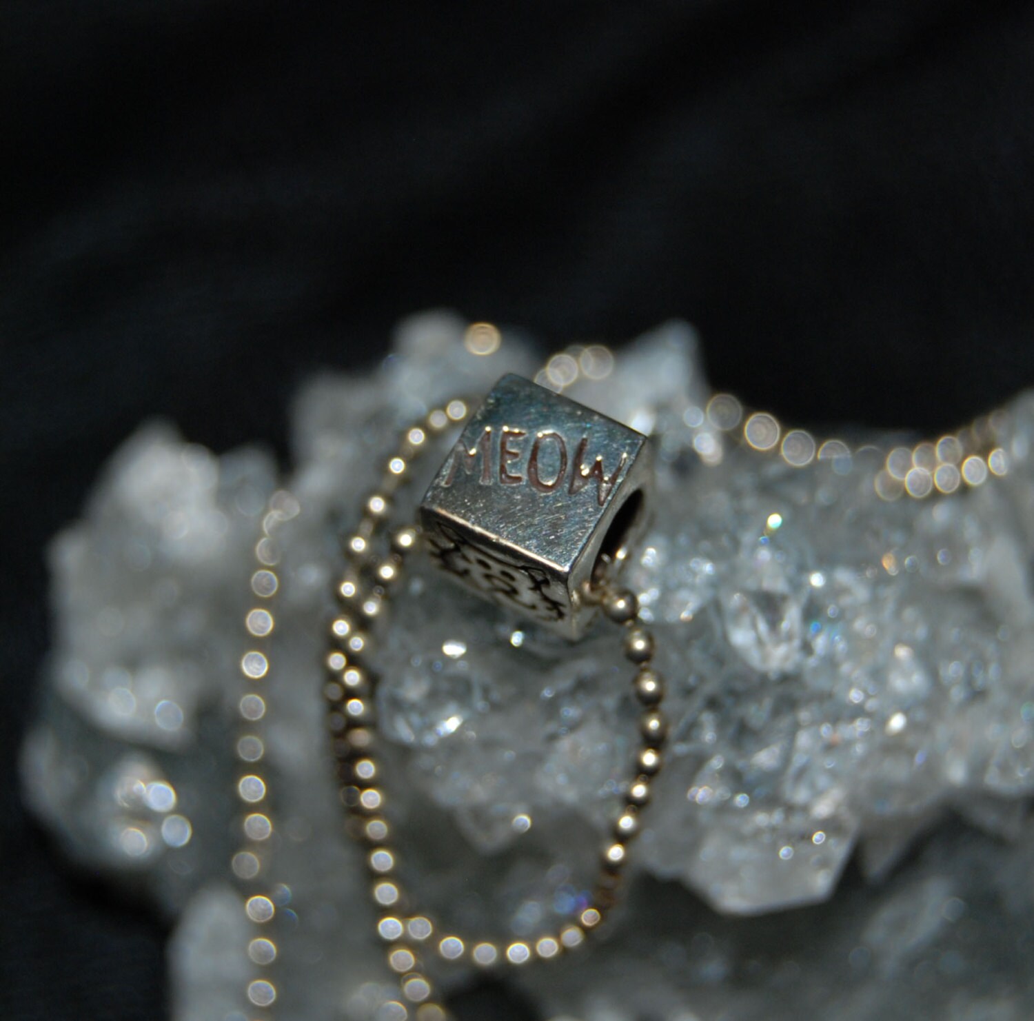 Vintage Necklace European Bead Style Block with Cat Face Heart | Etsy