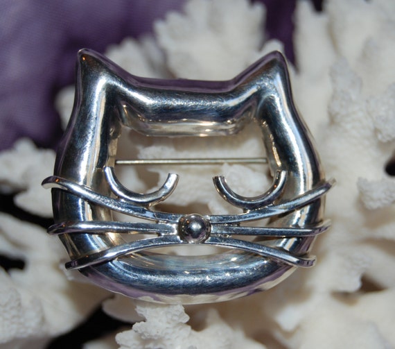 Vintage Retro Sterling Silver Kitty Sleeping Whiskered - Etsy
