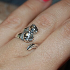 Vintage Sterling Silver Kitty Double Trouble Duo Cats Climbing Wrap ...