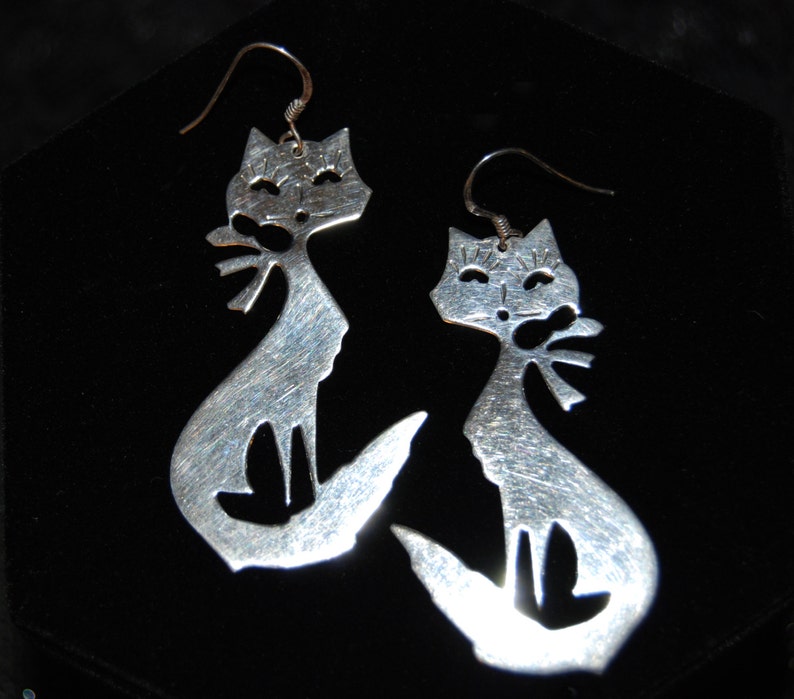 Kitty Cat Cut Out Eyelashes and Bow Girly Feline Earrings Sterling #BKC ...