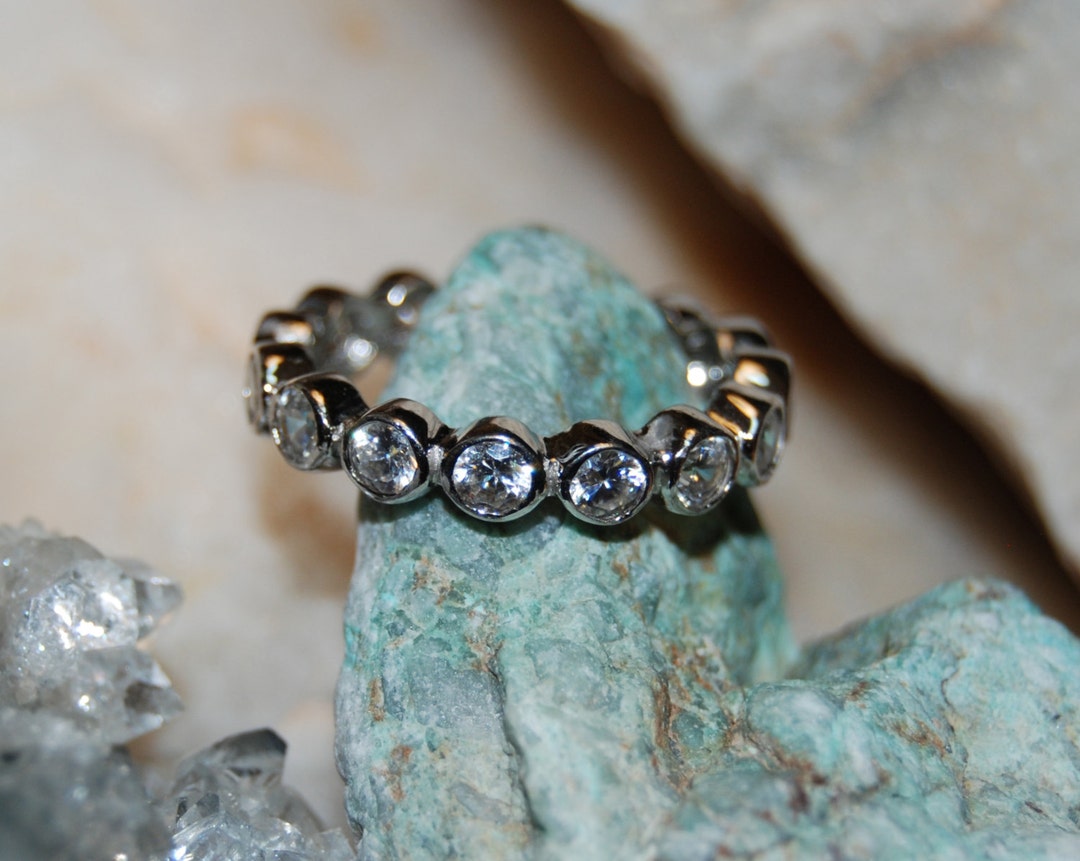 Classic Bezel Set Round Eternity Ring 925 Sterling Clear White CZ ...