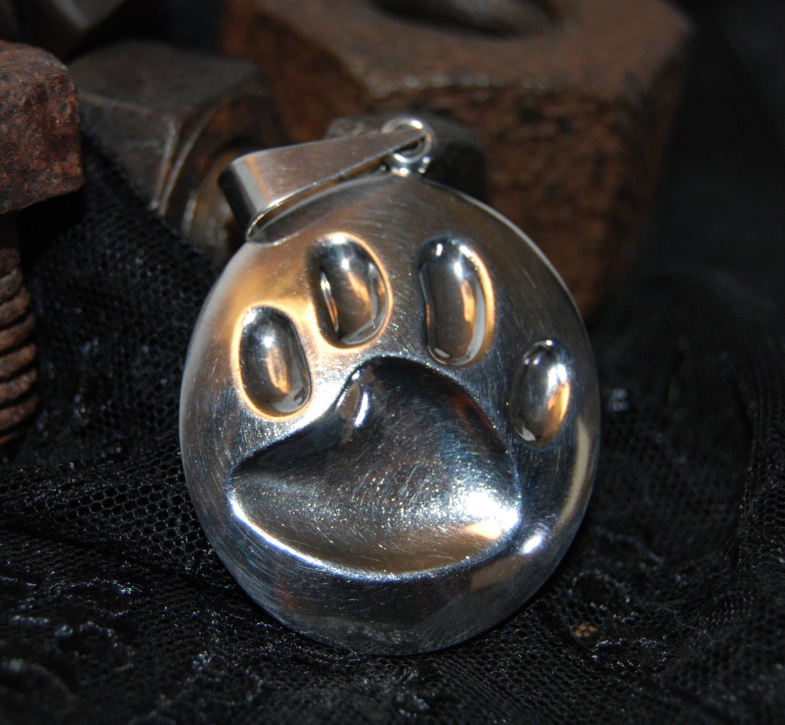 Huge Bold Vintage Hollow Sterling Silver Cat Dog Animal Paw Print ...